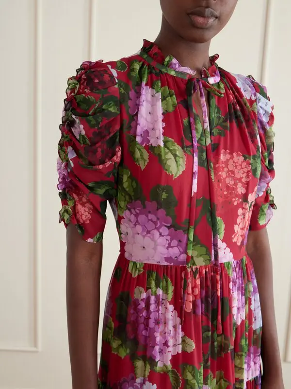 Carolina Herrera Hydrangea-print Tiered Dress