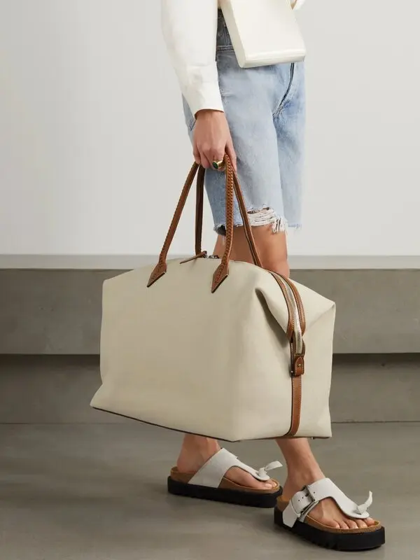 METIER Leather-trimmed Linen-canvas Tote