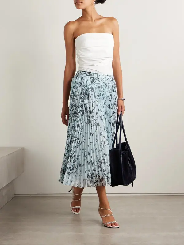Proenza Schouler Cecily Pleated Printed Crepon Midi Skirt