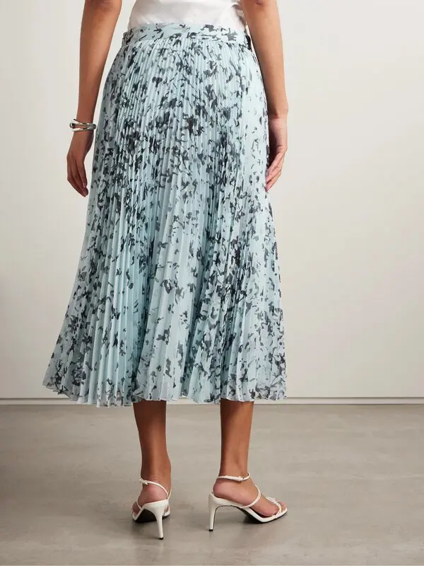 Proenza Schouler Cecily Pleated Printed Crepon Midi Skirt