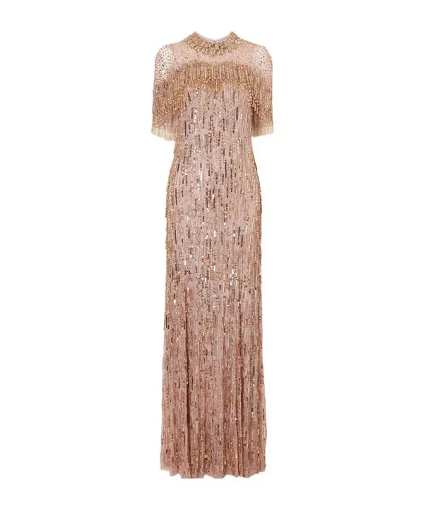 Jenny Packham Cape-detailed Sequin-embellished Gown - No