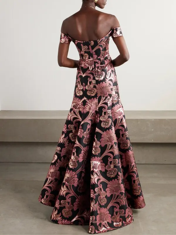 Etro Bardot Off-the-shoulder Metallic Brocade Gown
