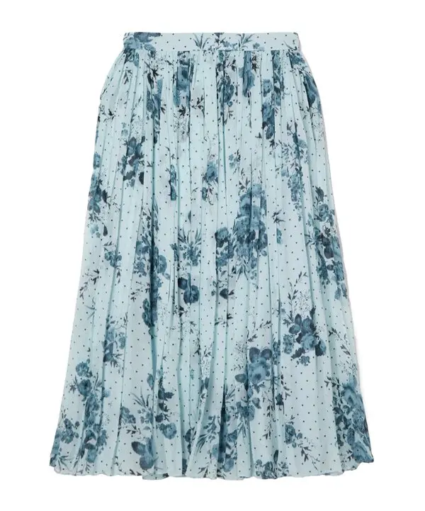 Erdem Pleated Printed Crepon Midi Skirt