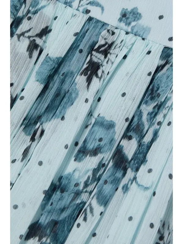 Erdem Pleated Printed Crepon Midi Skirt