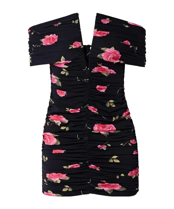 Magda Butrym Off-the-shoulder Ruched Floral-print Stretch-jersey Mini Dress - No