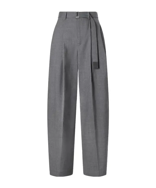 Sacai Belted Pleated Twill Wide-leg Pants