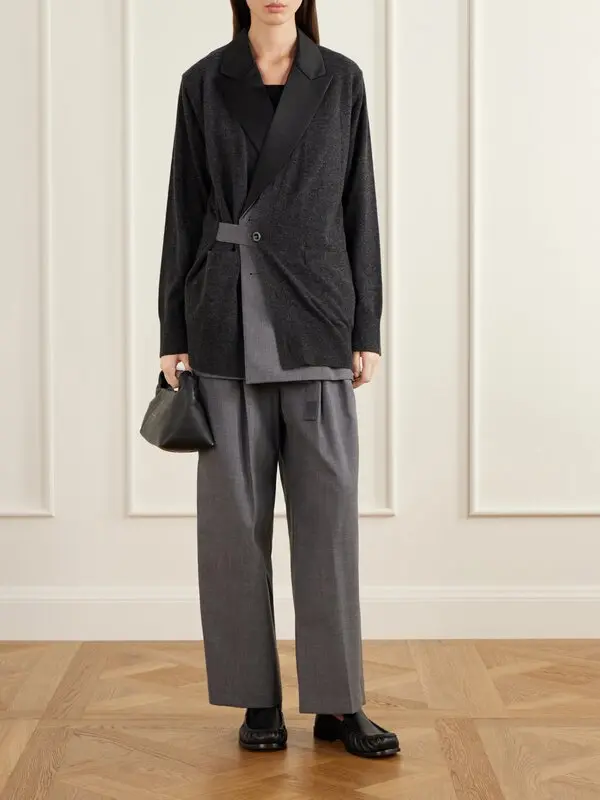 Sacai Belted Pleated Twill Wide-leg Pants