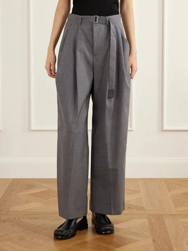 Sacai Belted Pleated Twill Wide-leg Pants