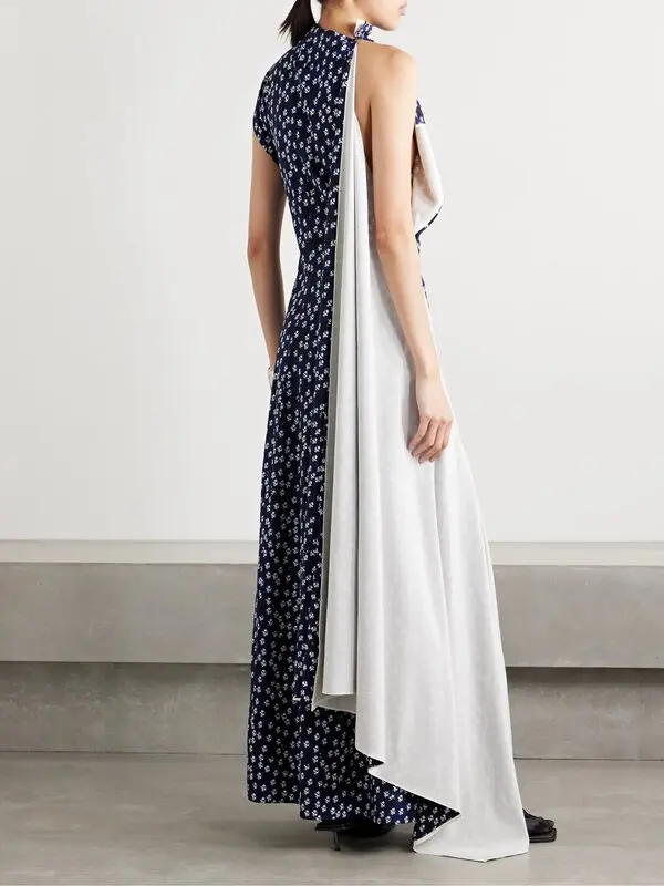 Proenza Schouler Devyn Asymmetric Draped Floral-print Poplin Maxi Dress