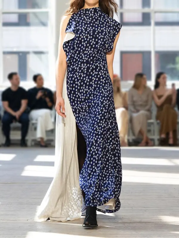 Proenza Schouler Devyn Asymmetric Draped Floral-print Poplin Maxi Dress