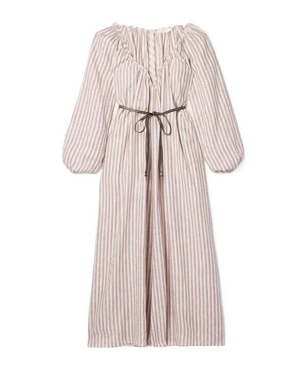 Zimmermann Cascadian Oversized Belted Striped Linen Maxi Dress - No