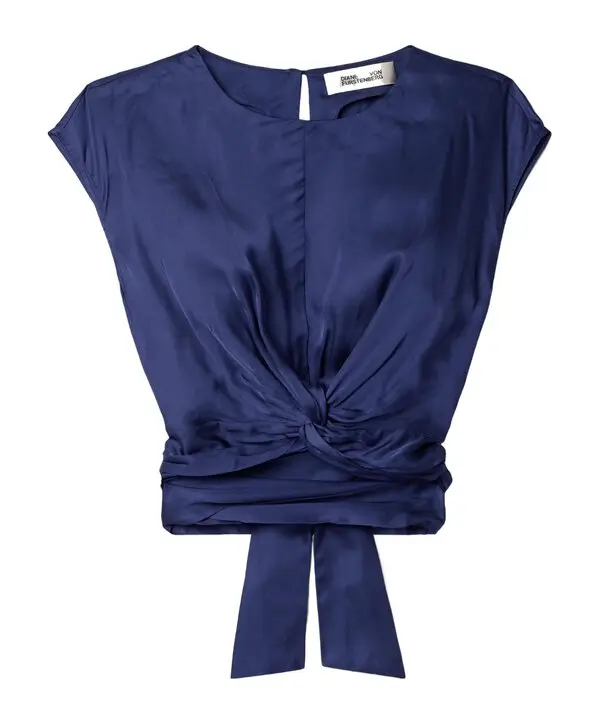 Diane Von Furstenberg Persephone Cropped Twist-front Satin Wrap Top