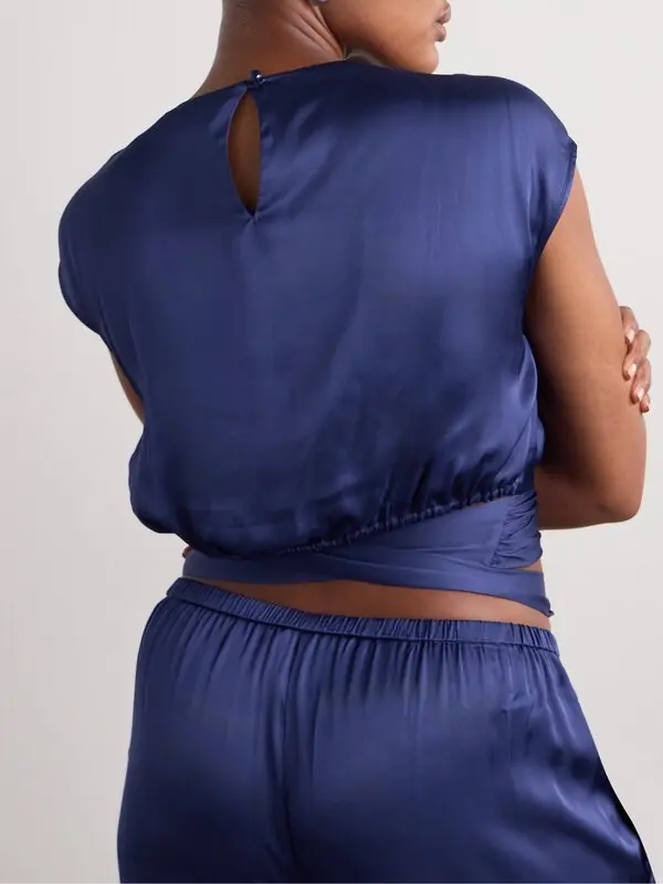 Diane Von Furstenberg Persephone Cropped Twist-front Satin Wrap Top