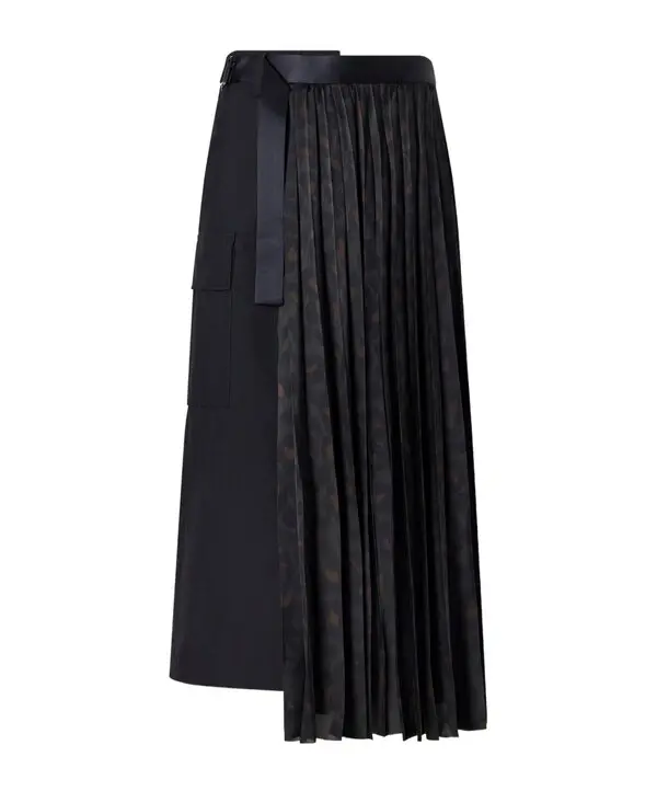 Sacai Print Jersey And Satin Midi Skirt
