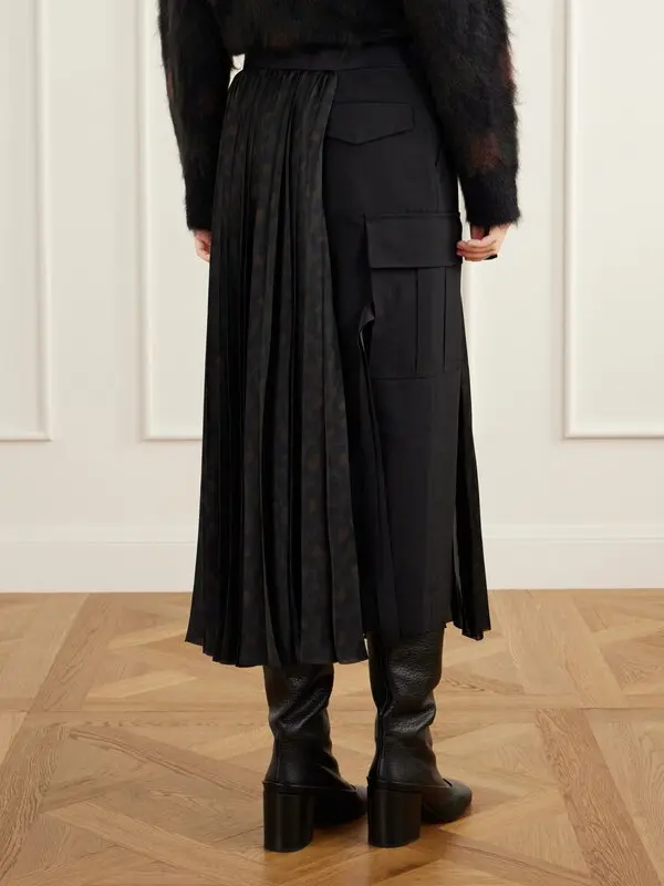 Sacai Print Jersey And Satin Midi Skirt