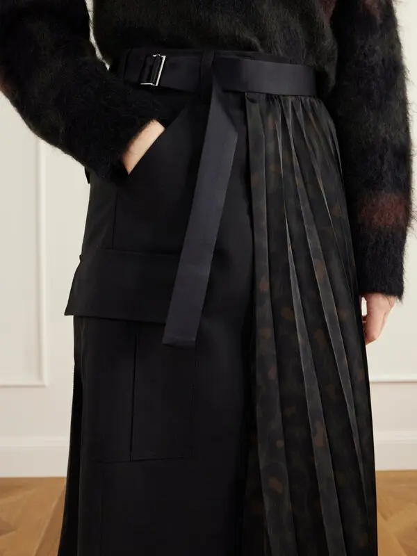 Sacai Print Jersey And Satin Midi Skirt