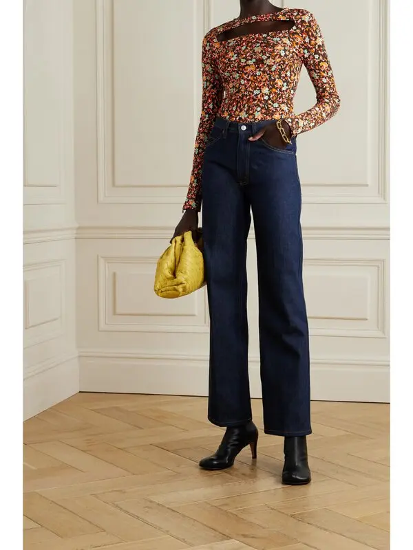 Victoria Beckham Cutout Floral-print Jersey Top