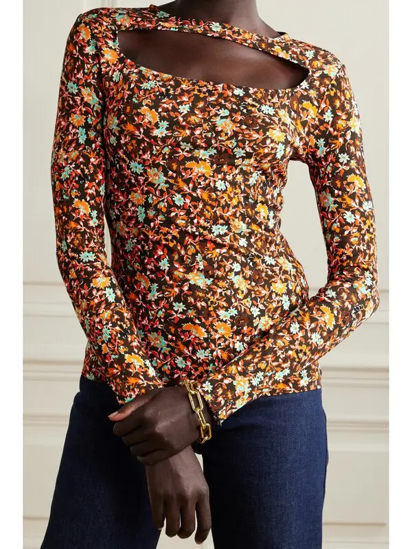 Victoria Beckham Cutout Floral-print Jersey Top