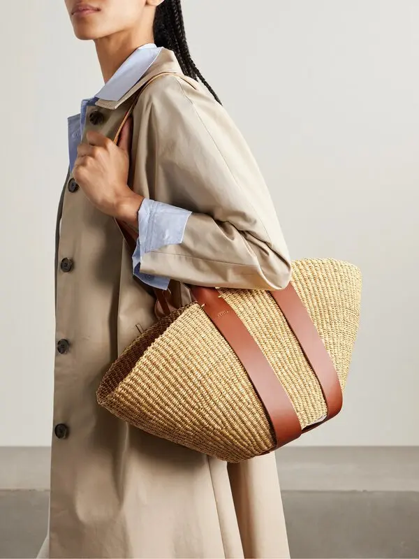Muuñ Leather-trimmed Woven Straw Tote