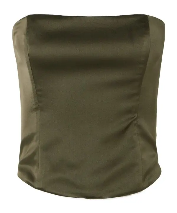 Staud Strapless Silk-blend Satin Top