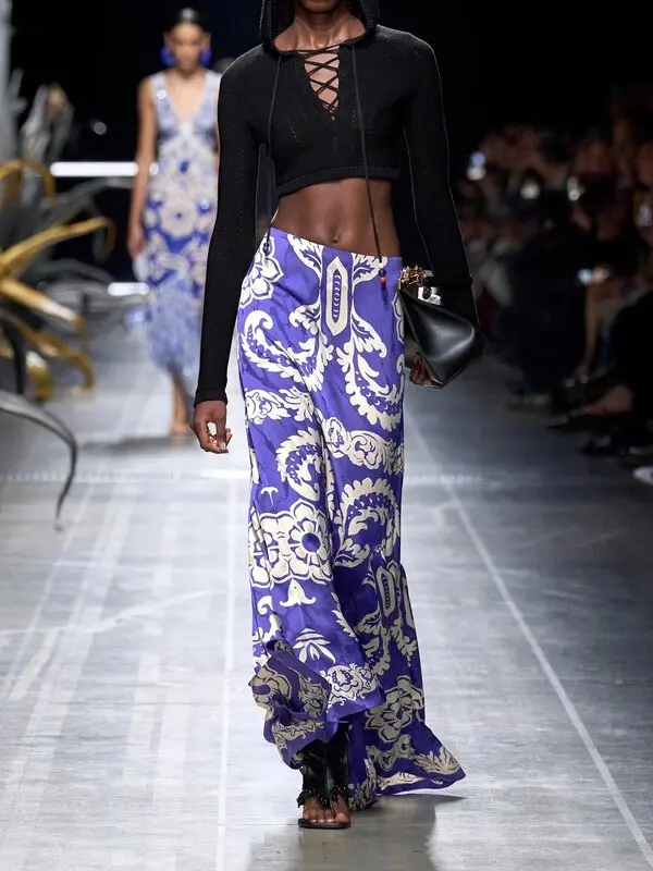 Etro Asymmetric Printed Satin Maxi Skirt