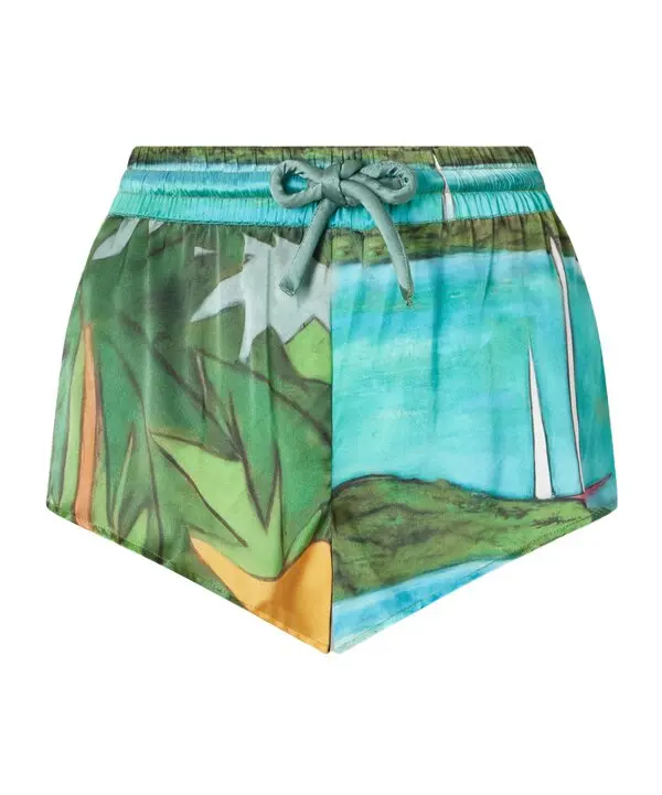 DONDE ESTEBAN Printed Silk-blend Satin Mini Shorts