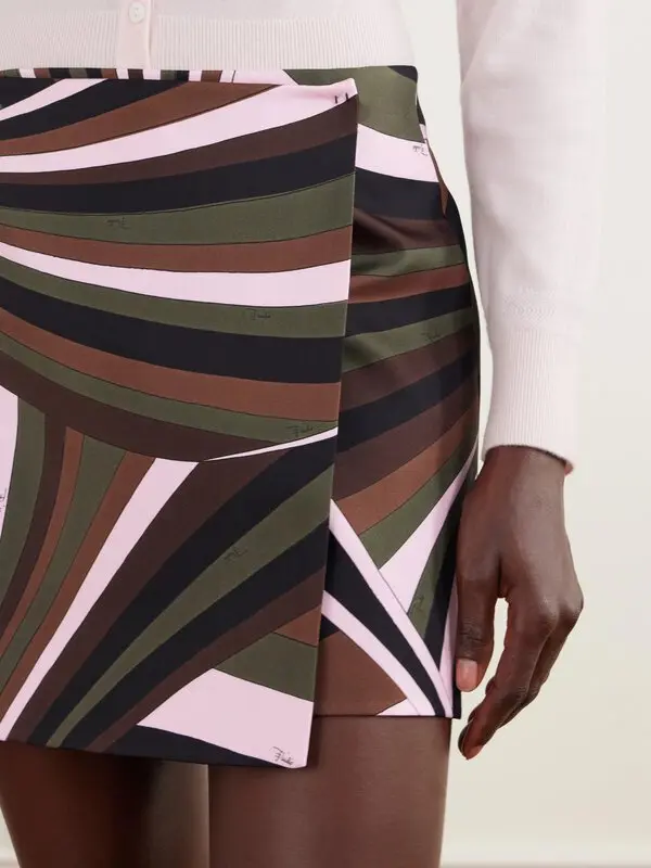 Emilio Pucci Wrap-effect Printed Silk-twill Mini Skirt