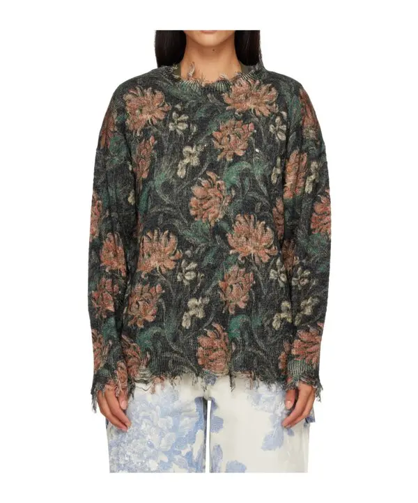 R13 Distressed-finish Round-neck Sweater