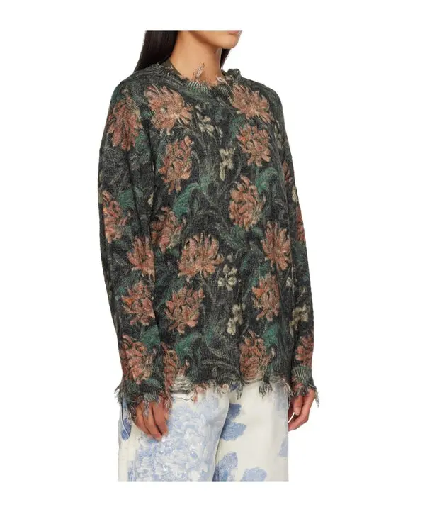 R13 Distressed-finish Round-neck Sweater