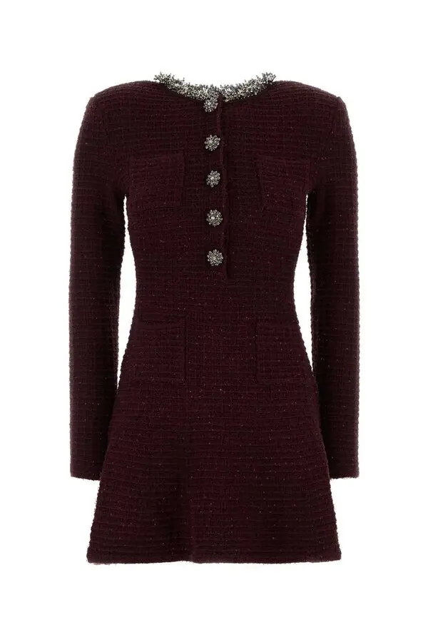 SELF-PORTRAIT Burgundy Tweed Dress - Red