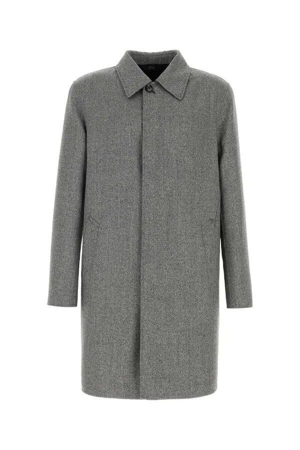 Brioni Melange Grey Wool Blend Coat - Gray