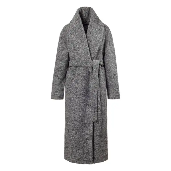 JANA COSHÈ Melange Wool Belted Coat – Long Soft Robe-style Outerwear