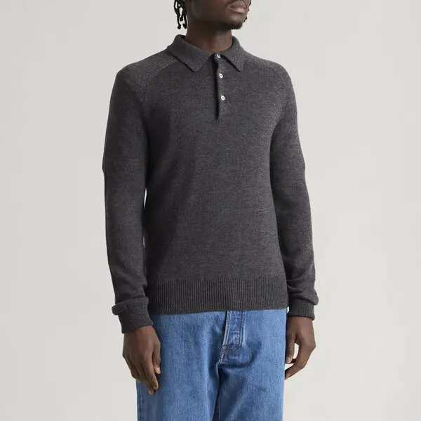 DRAKE'S Long Sleeve Merino Wool Knitted Polo