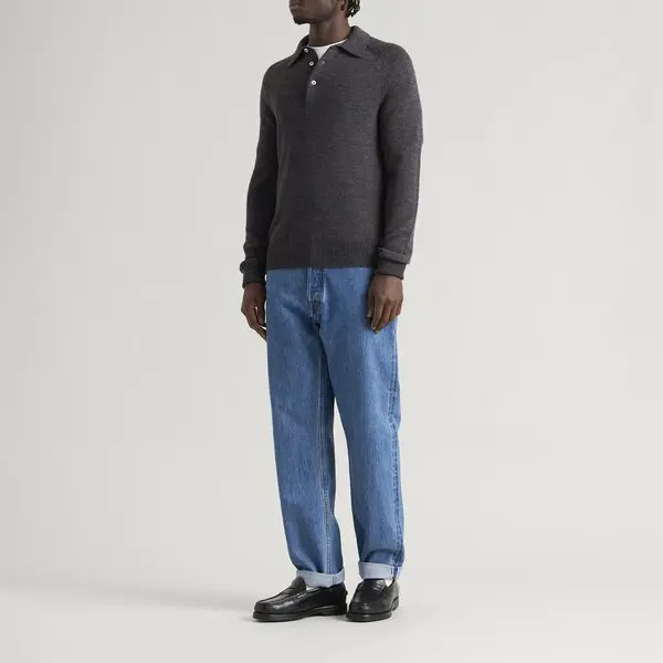 DRAKE'S Long Sleeve Merino Wool Knitted Polo
