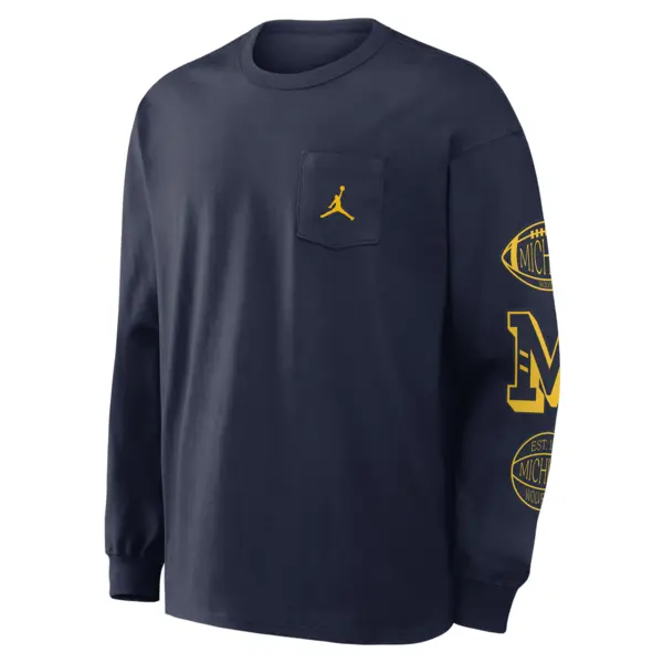 JORDAN Michigan Academic Max90 Pocket Brand College Long-sleeve T-shirt - Blue