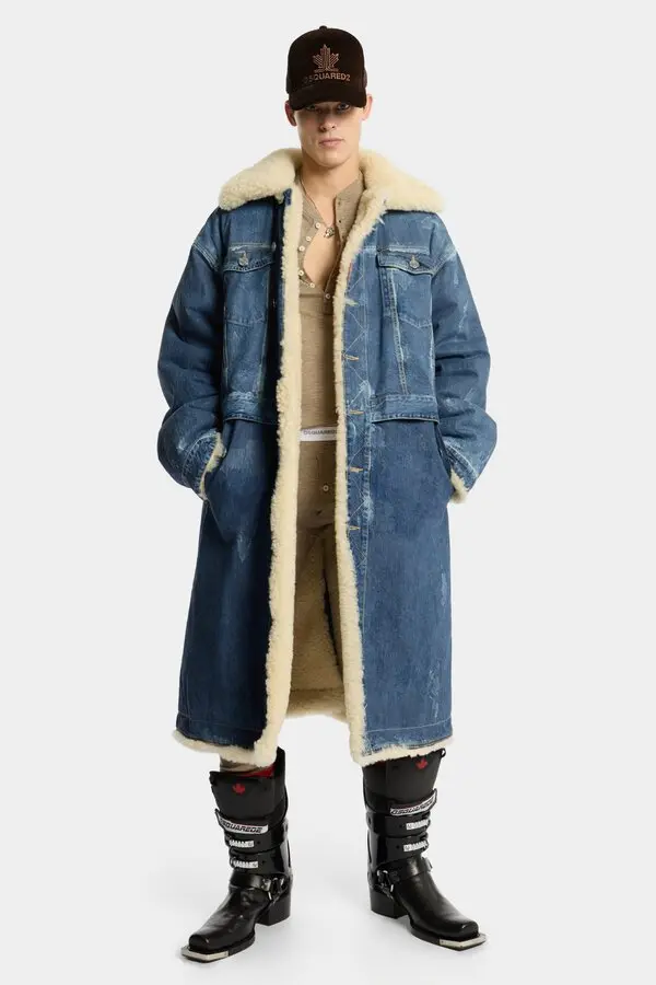 Dsquared2 Dark Frosted Shearling Layered Parka
