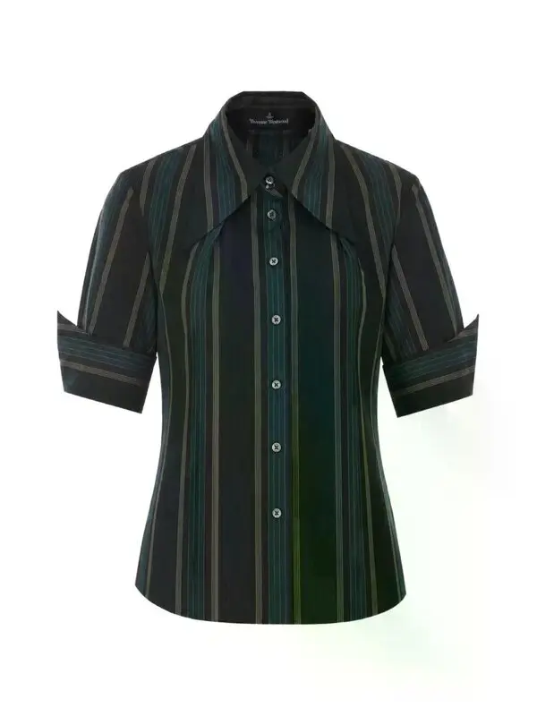 VIVIENNE WESTWOOD Stripe-pattern Pointed-collar Shirt - Black