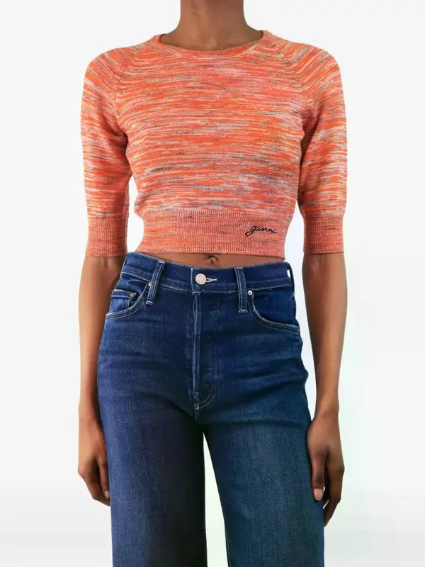 GANNI Intarsia-knit Cropped Top