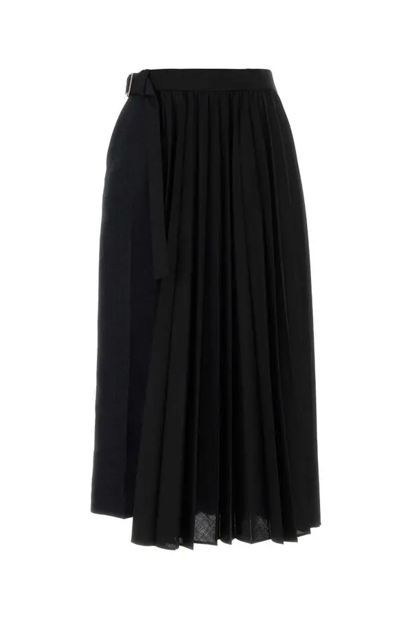 Sacai Two-tone Wool And Twill Skirt