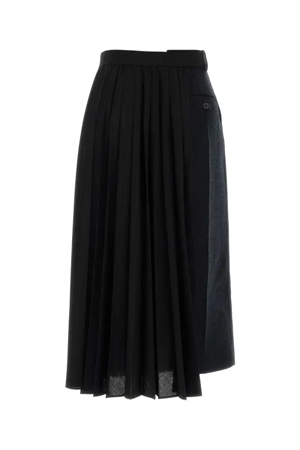 Sacai Two-tone Wool And Twill Skirt