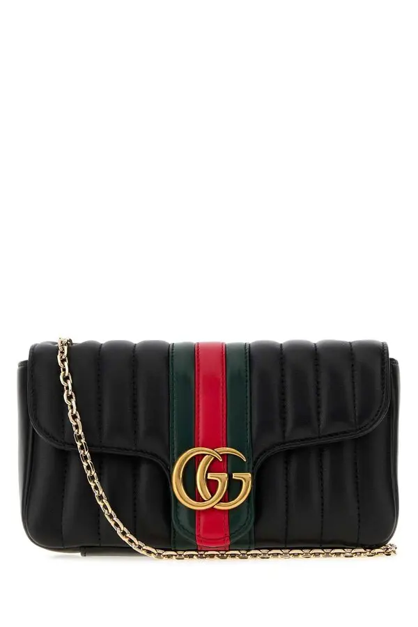 Gucci Nappa Leather Small Jetset Gg Marmont Crossbody - Black