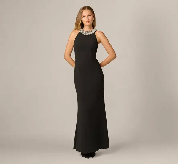 Adrianna Papell Pearl Halter Gown