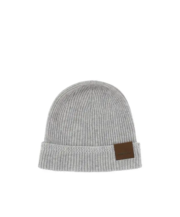 TOM FORD Ribbed Patch Beanie - Gray