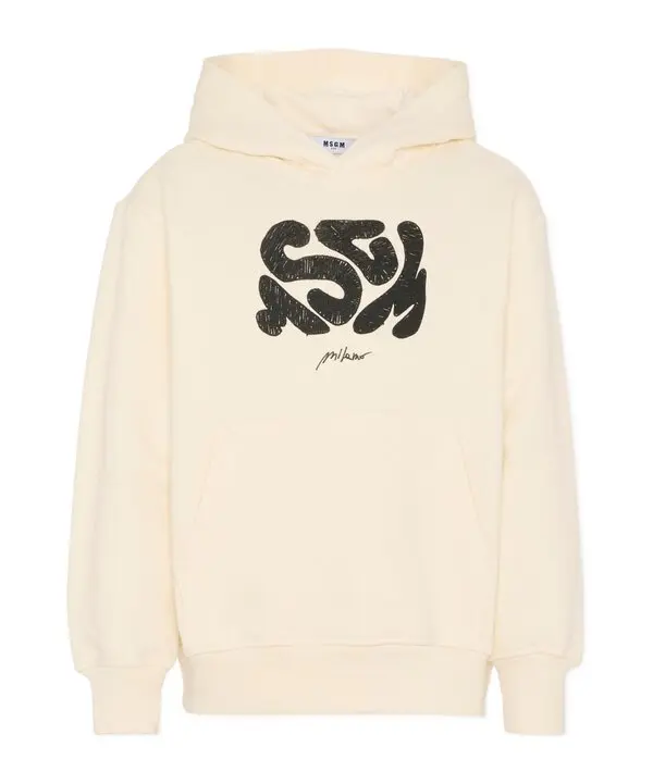 MSGM Abstract-print Hooded Top - Ivory