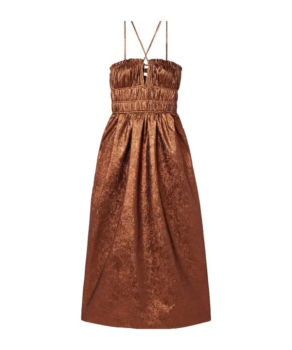 Ulla Johnson Seraphina Shirred Metallic Crinkled-taffeta Midi Dress