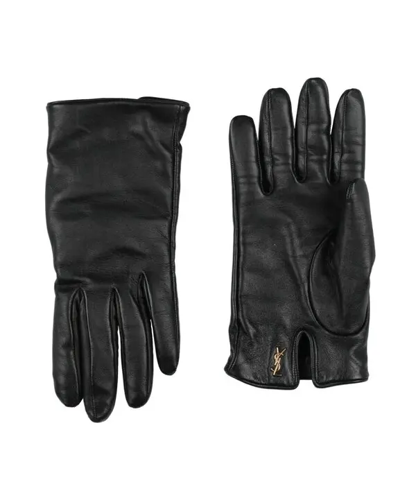 Saint Laurent Solid-color Leather Gloves Decorated