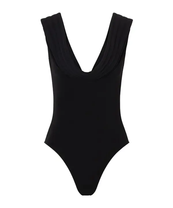 JEAN PAUL GAULTIER Wool-trimmed Stretch-crepe Jersey Bodysuit