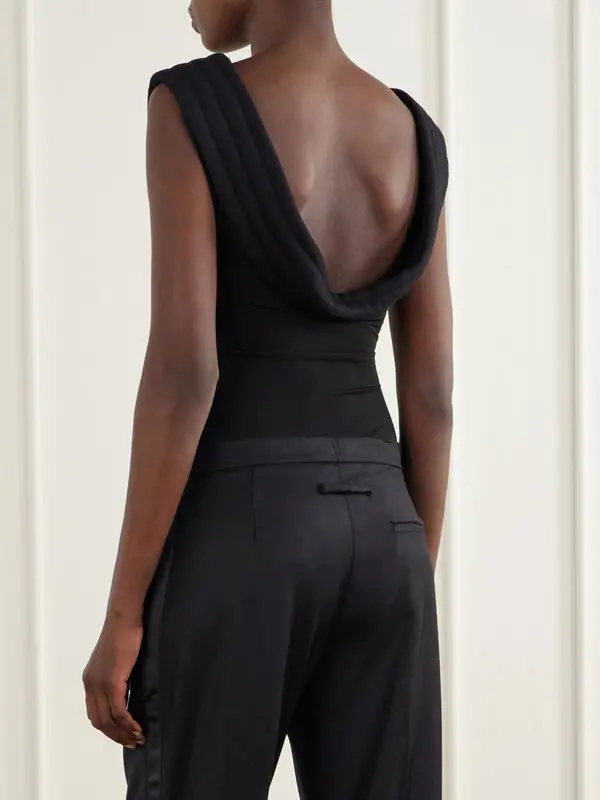 JEAN PAUL GAULTIER Wool-trimmed Stretch-crepe Jersey Bodysuit