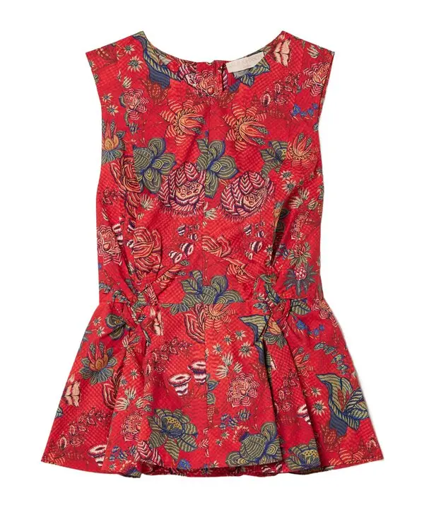 Ulla Johnson Sydney Pleated Printed Cotton-poplin Peplum Top