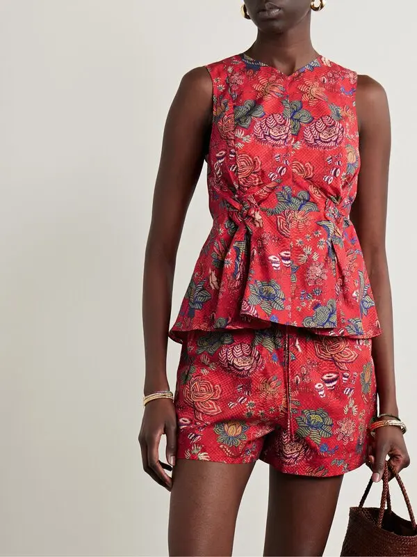 Ulla Johnson Sydney Pleated Printed Cotton-poplin Peplum Top